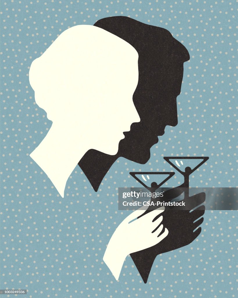 Silhouette Dun Homme Et Une Femme Buvant Un Cocktail Illustration