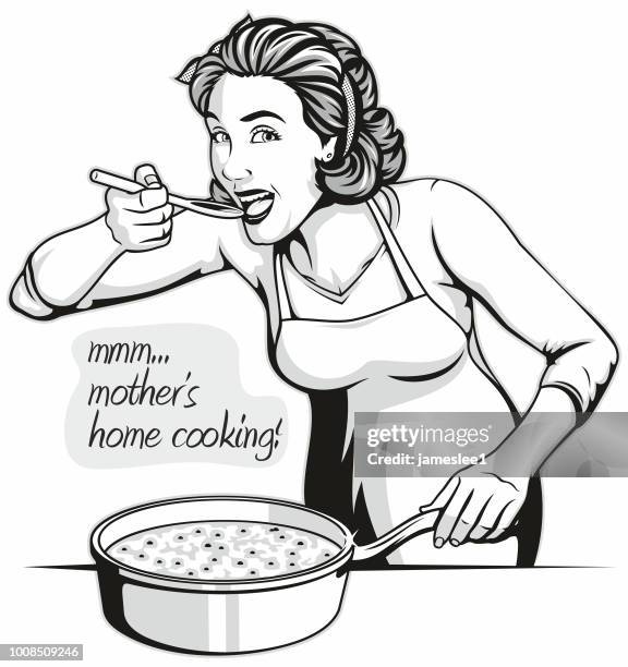 1950s Woman Cooking High Res Illustrations Getty Images