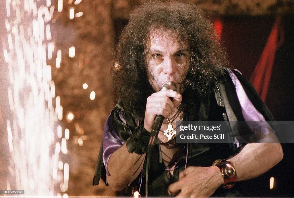 Ronnie James Dio of DIO performs on stage at Hammersmith Odeon on ... Ronnie James Dio of DIO performs on stage at Hammersmith Odeon on ...