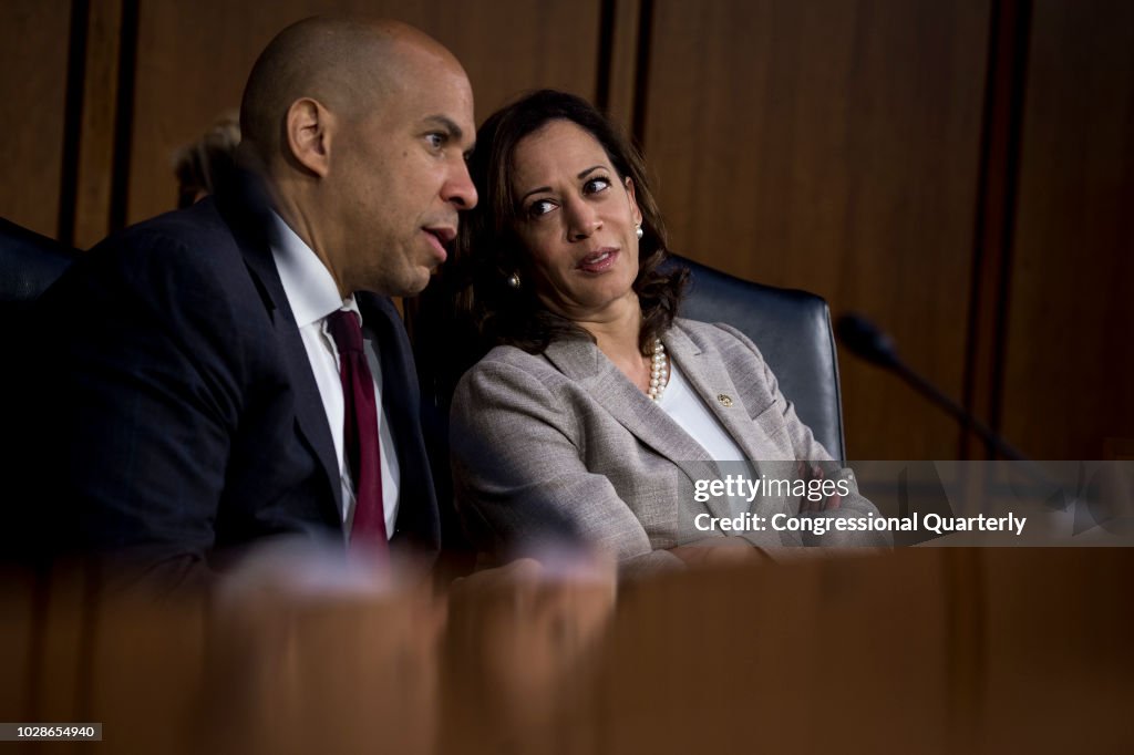 Sens Cory Booker D N J And Kamala Harris D Calif Speak During