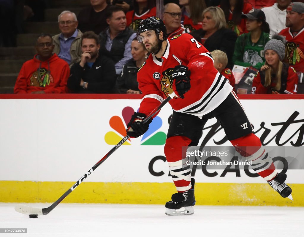 Brent Seabrook of the Chicago Blackhawks passes against the Toronto ... Brent Seabrook of the Chicago Blackhawks passes against the Toronto ...