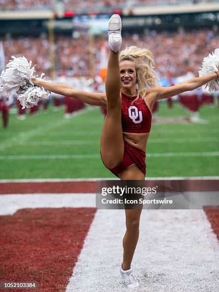 The Oklahoma Sooners Cheerleaders Entertain The Crowd During The Red