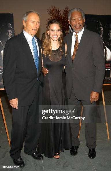 Clint Eastwood Hilary Swank And Morgan Freeman During Million