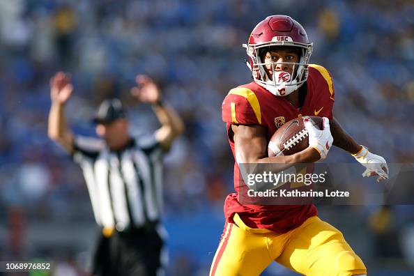 Wide receiver Velus Jones Jr. #1 of the USC Trojans carries the ball ... Wide receiver Velus Jones Jr. #1 of the USC Trojans carries the ball ...
