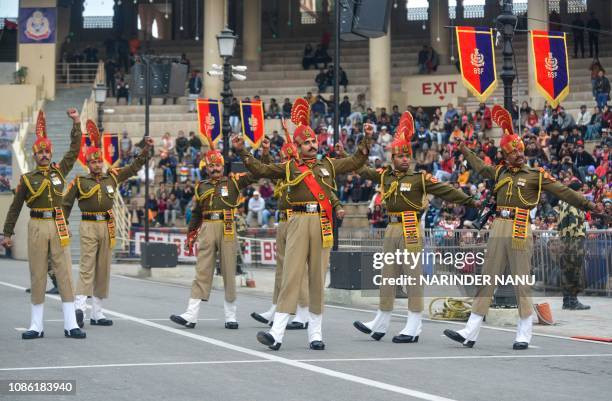 Beating The Retreat Ceremony At Attari Wagah Border Photos And Premium