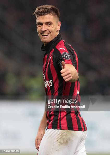 Krzysztof Piatek Of Ac Milan Gestures During The Coppa Italia Match