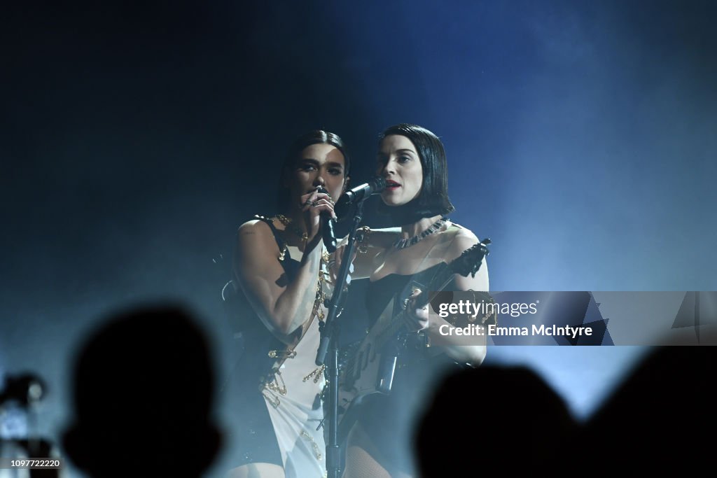 Dua Lipa And St Vincent During The 61st Annual Grammy Awards At