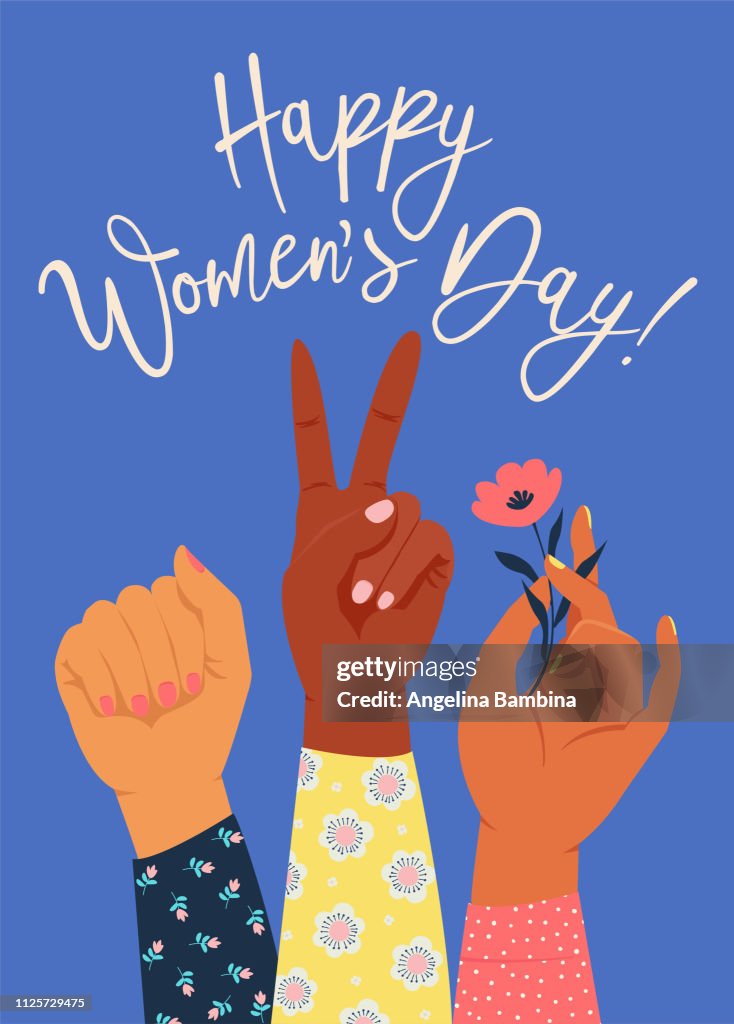 Womens Hand With Her Fist Raised Up Girl Power Feminism Concept High