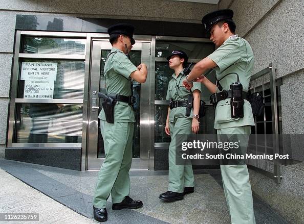 Hong Kong Police Officers Stand Guard Outside The Us News Photo