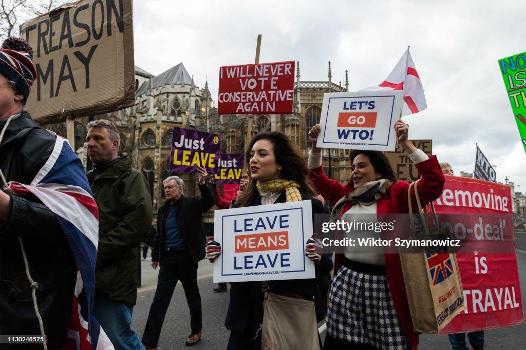 Pro Brexit Supporters Protest Outside The Houses Of Parliament In
