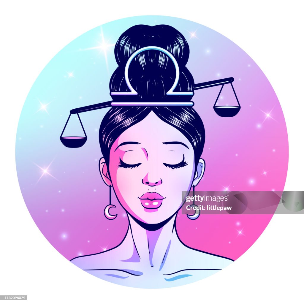 Libra Zodiac Sign Artwork Beautiful Girl Face Horoscope Symbol Star