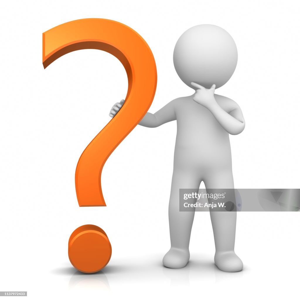 Question Mark 3d Orange Interrogation Point Question Sign Asking Symbol Icon With Thinking Stick