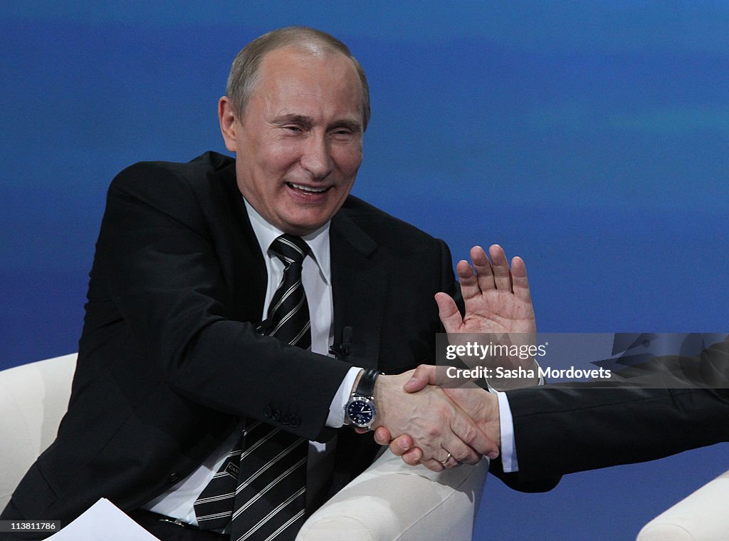 Russian Prime Minister Vladimir Putin Speaks During A Regional News
