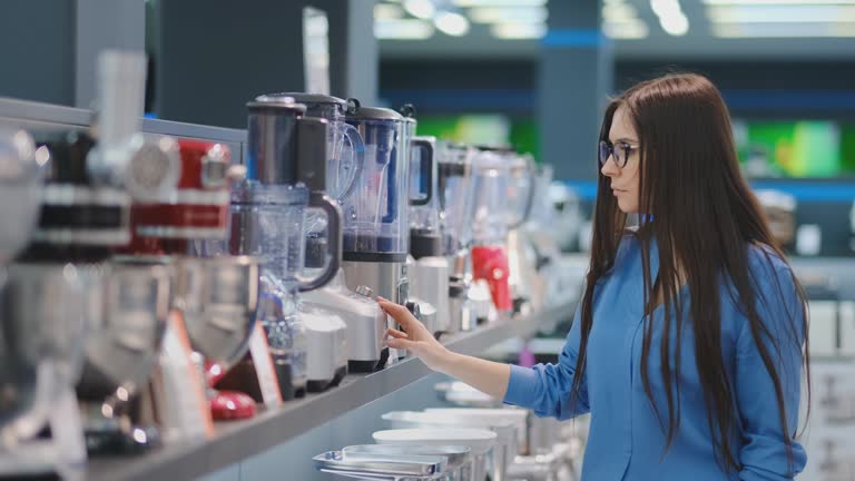 Young Beautiful Sexy Brunette Chooses A Blender For The Kitchen In The Appliances Store 동영상