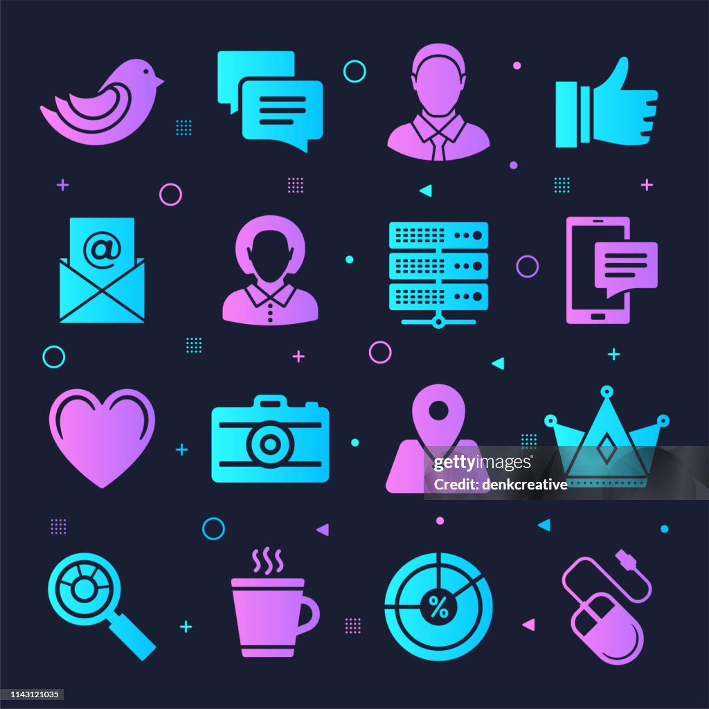 Popular Social Media Networking Neon Style Vector Icon Set High Res
