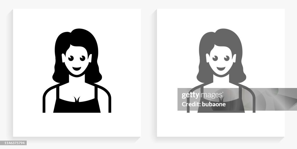 Womans Face Portrait Black And White Square Icon High Res Vector