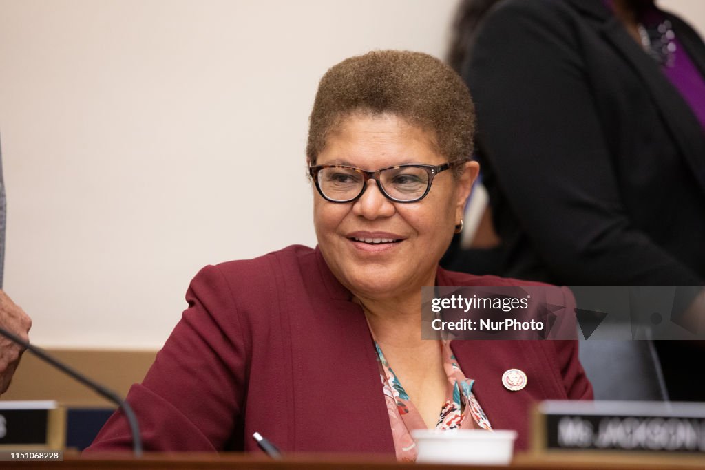 Rep Karen Bass Listens During A Hearing About Reparations For The