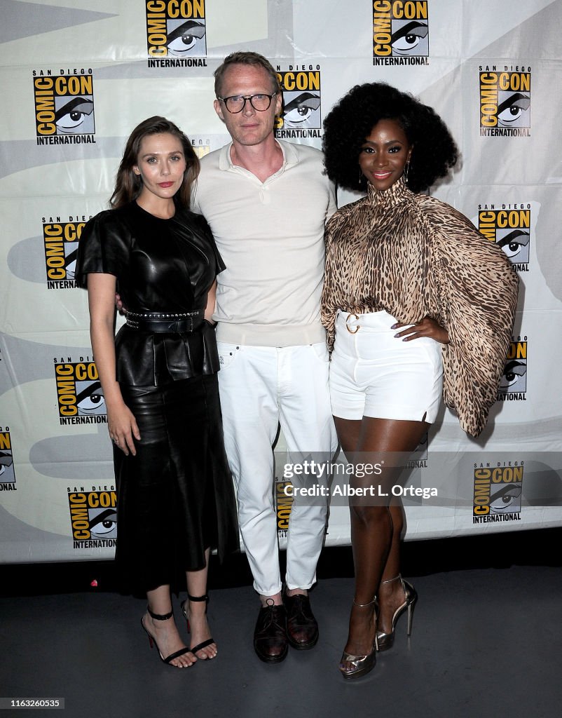 Elizabeth Olsen Paul Bettany And Teyonah Parris Attend The Marvel