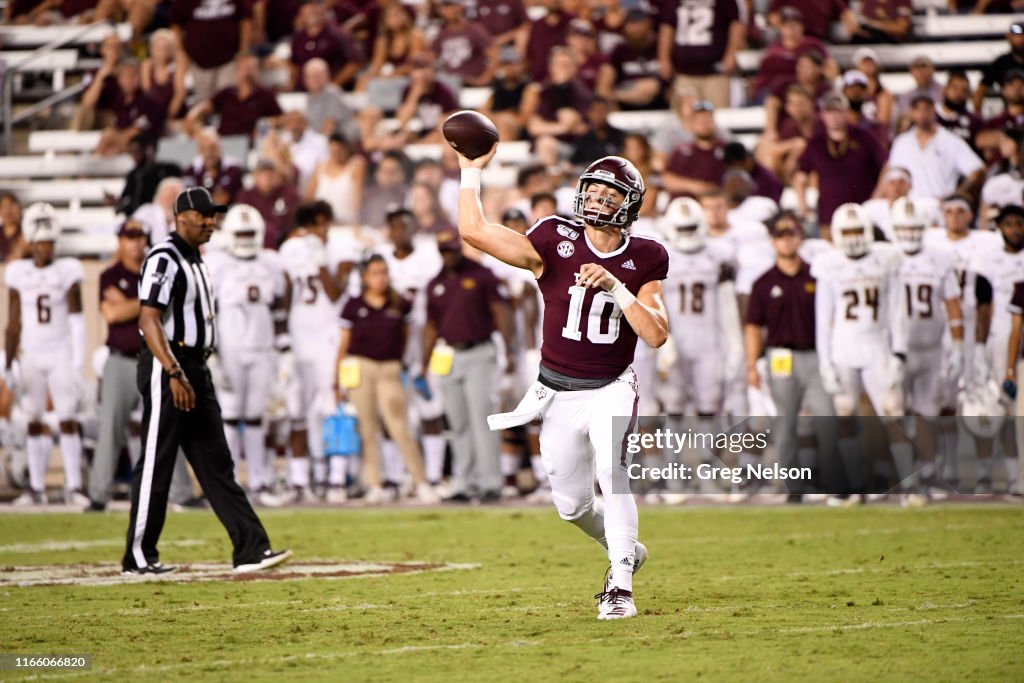 Texas A&M QB Zach Calzada in action, passing vs Texas State at Kyle ... Texas A&M QB Zach Calzada in action, passing vs Texas State at Kyle ...