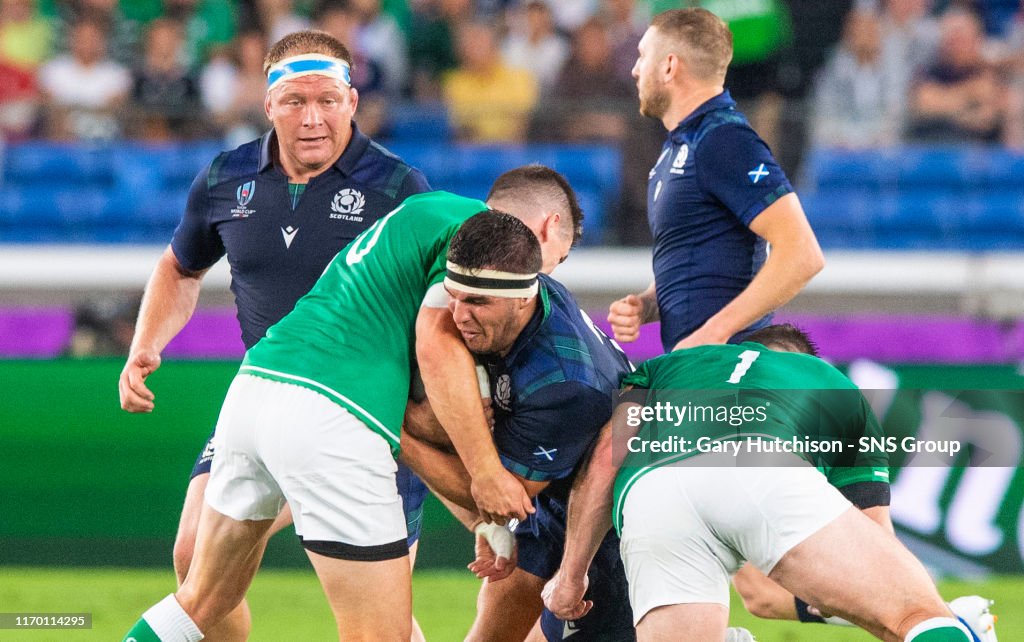 Scotlands Stuart Mcinally Is Tackled By Irelands Johnny Sexton And