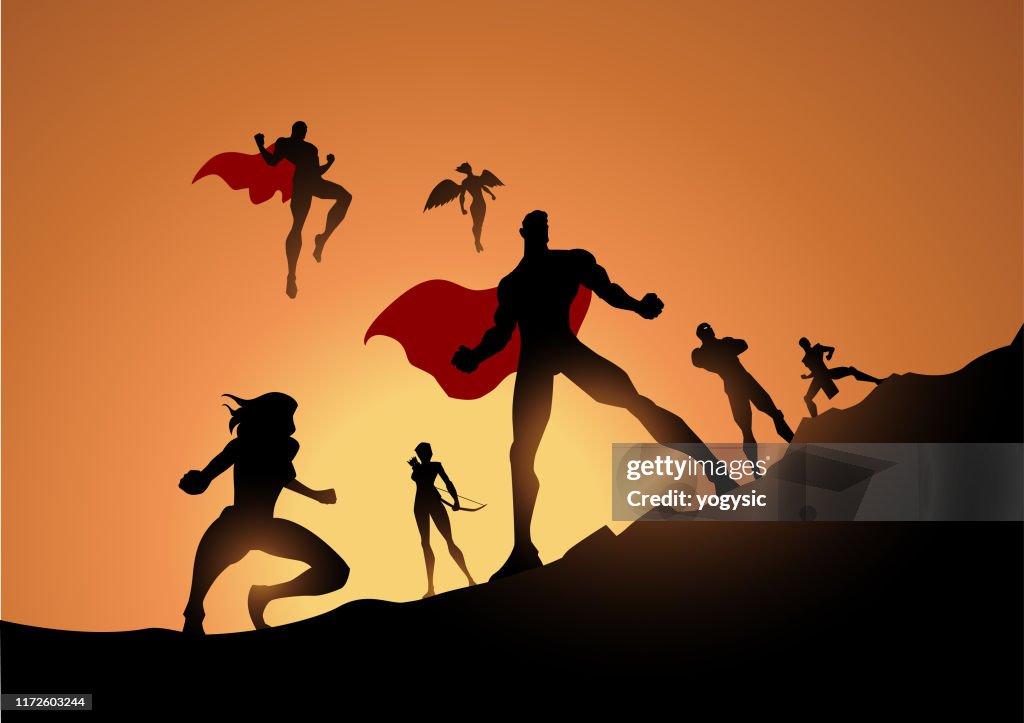 Vector Superhero Team Silhouette Illustration High Res Vector Graphic