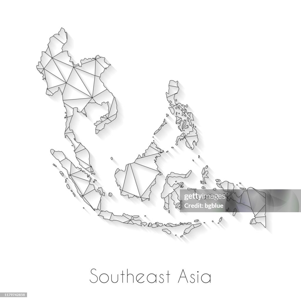 Southeast Asia Map Connection Network Mesh On White Background High Res