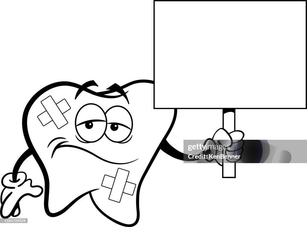 Cartoon Sad Tooth With Bandages Holding A Sign High-Res Vector Graphic ... Cartoon Sad Tooth With Bandages Holding A Sign High-Res Vector Graphic ...