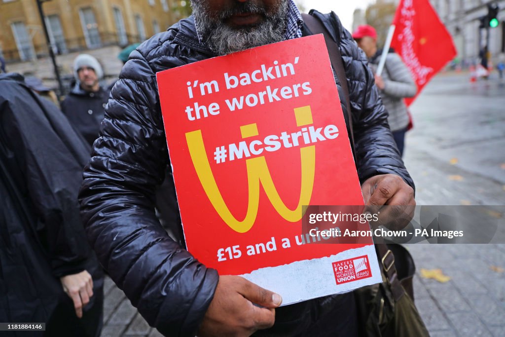 Mcdonalds Workers And Demonstrators Take Part In A Protest Outside