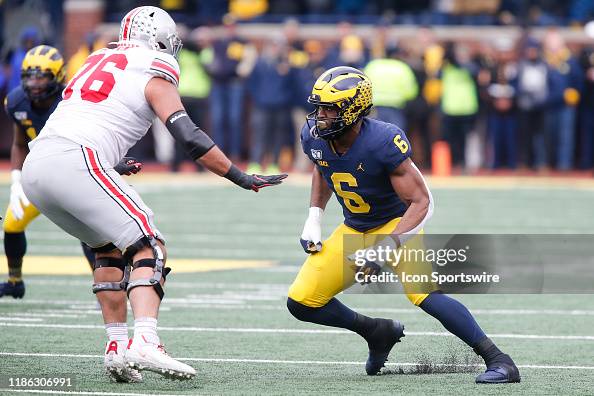 Michigan Wolverines linebacker Josh Uche plays defense during a... News ... Michigan Wolverines linebacker Josh Uche plays defense during a... News ...