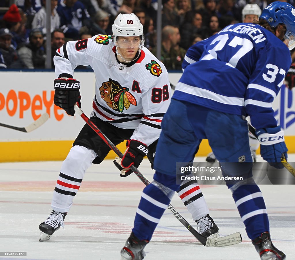 Patrick Kane of the Chicago Blackhawks forechecks against the Toronto ... Patrick Kane of the Chicago Blackhawks forechecks against the Toronto ...