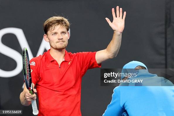 Belgiums David Goffin Celebrates After Victory Against Frances