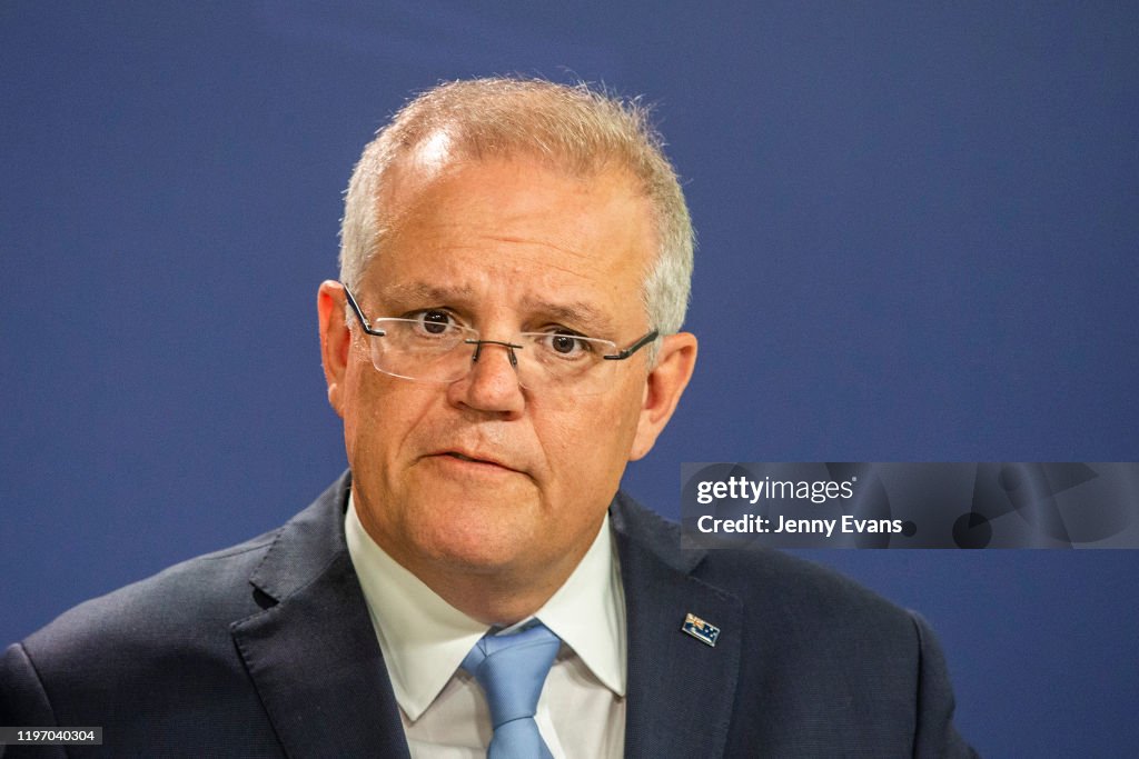 Prime Minister Scott Morrison Speaks During A Press Conference On