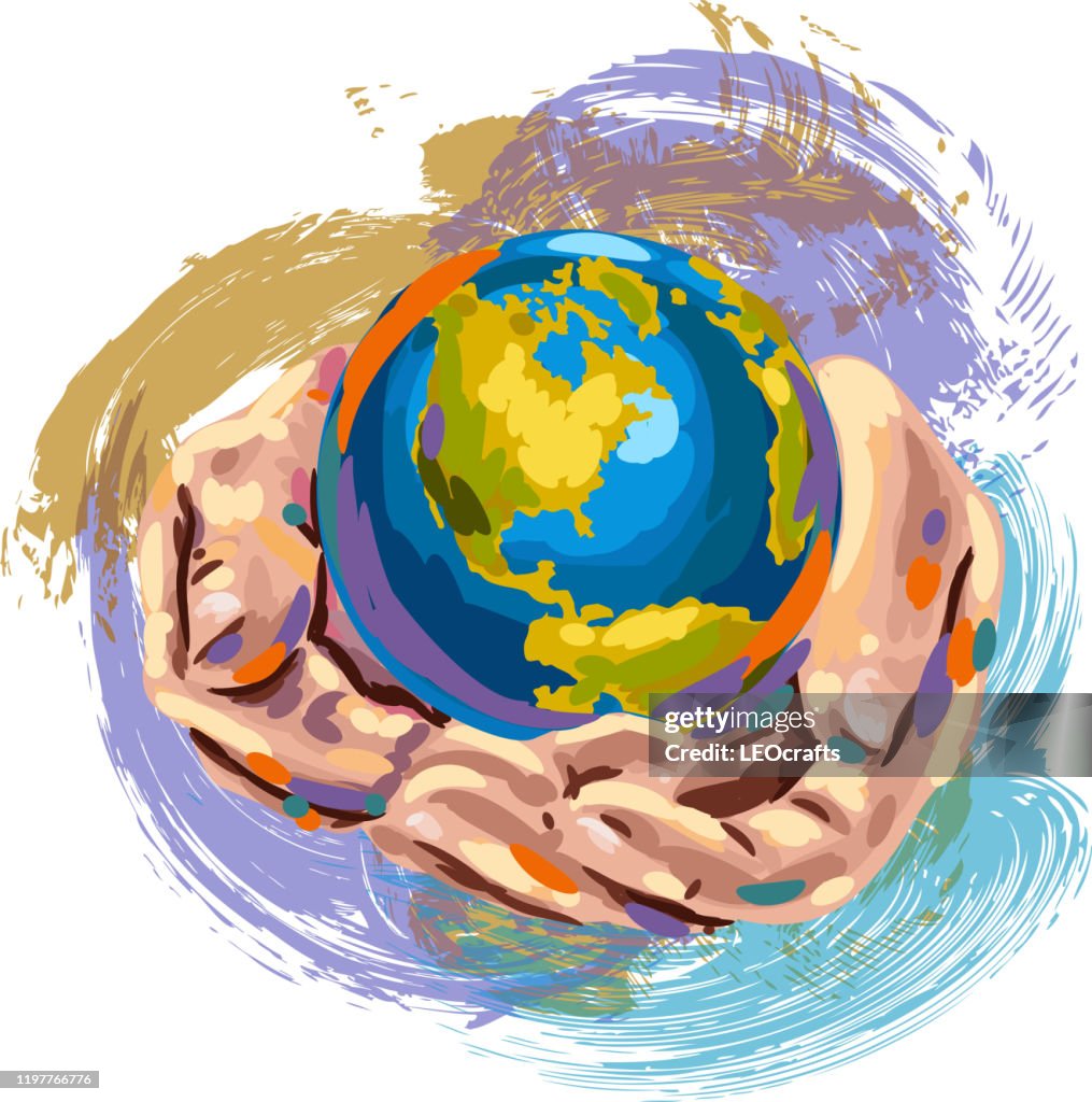 Hands Holding Globe Drawing High Res Vector Graphic Getty Images
