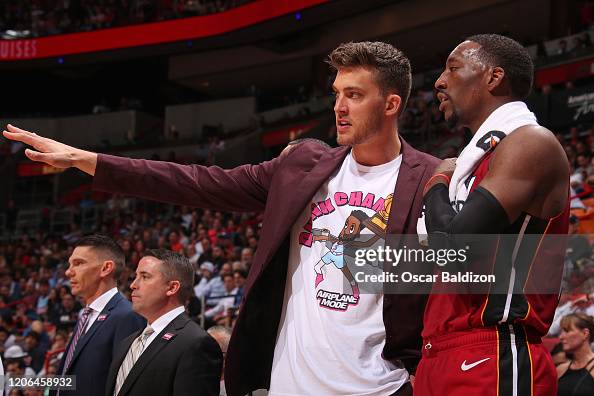 Meyers Leonard of the Miami Heat talks with Bam Adebayo of the Miami ... Meyers Leonard of the Miami Heat talks with Bam Adebayo of the Miami ...