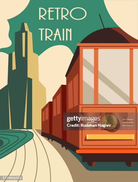 Artistieke ilustratie | Vintage style retro train poster or card design ...