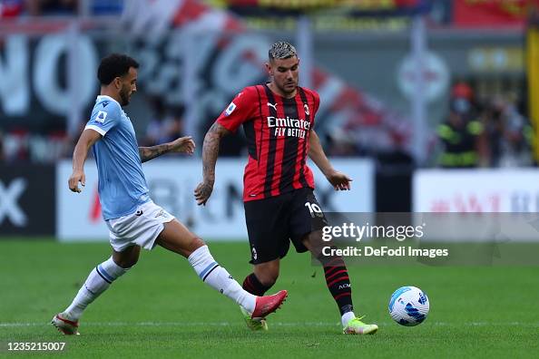Felipe Anderson Of Ss Lazio And Theo Hernandez Of Ac Milan Battle For