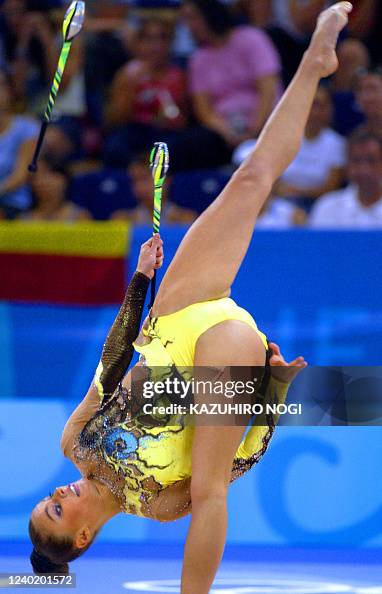 Russian Alina Kabaeva Performs With Clubs At The Gymnastics Rhythmic