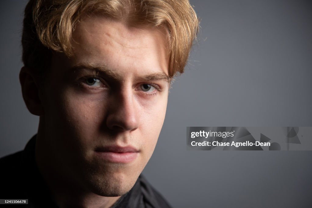 Jonathan Lekkerimaki poses for a portrait during the 2022 NHL... News ... Jonathan Lekkerimaki poses for a portrait during the 2022 NHL... News ...