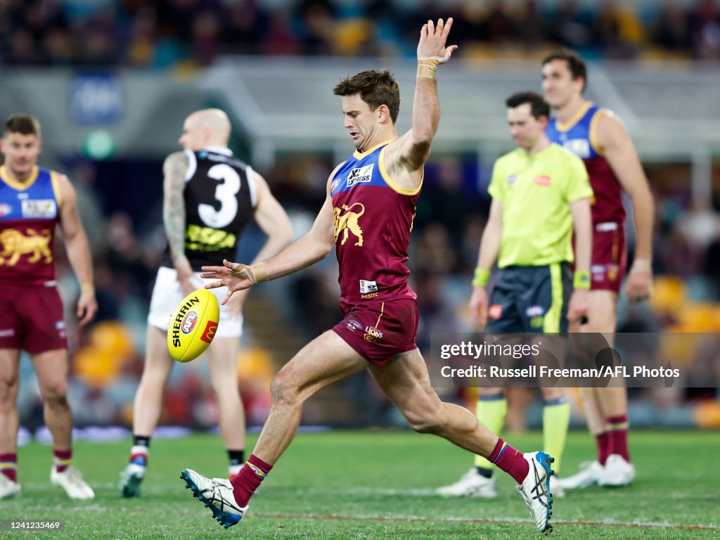Jarryd Lyons Of The Lions Kicks The Ball During The 2022 Afl Round 13
