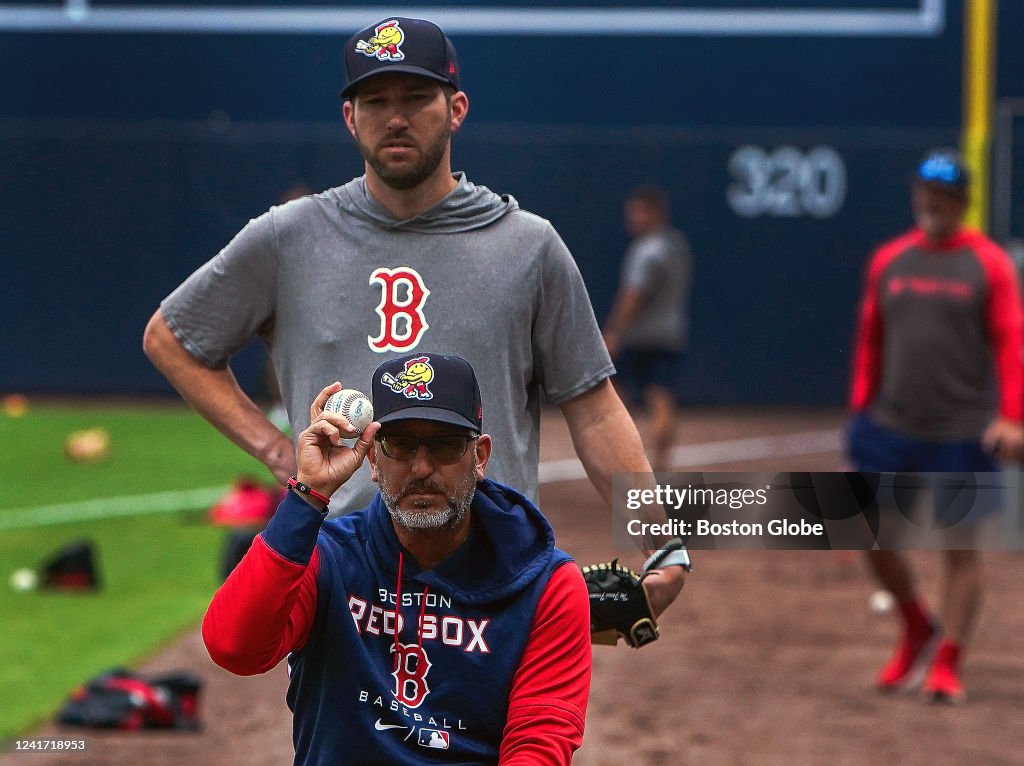 Worcester Red Sox manager Chad Tracy and Worcester Red Sox bench ... Worcester Red Sox manager Chad Tracy and Worcester Red Sox bench ...