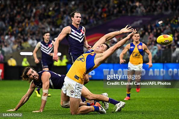 Jake Waterman Of The Eagles Reaches For The Ball During The 2022 Afl