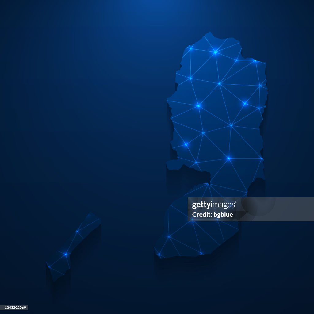 Palestinian Territories Map Network Bright Mesh On Dark Blue Background