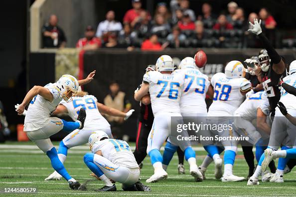 Los Angeles Chargers place kicker Cameron Dicker kicks a filed goal ... Los Angeles Chargers place kicker Cameron Dicker kicks a filed goal ...