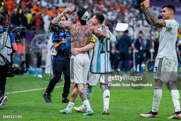 Argentina Forward Lionel Messi Celebrates Argentinas Win With News