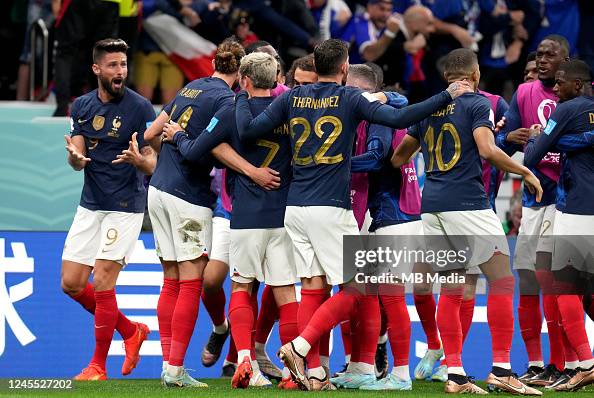 Olivier Giroud Of France Celebrates With Team Mates Adrien Rabiot