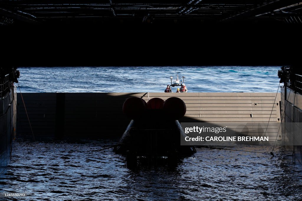 Nasas Orion Capsule Floats In The Well Deck Of The Uss Portland After