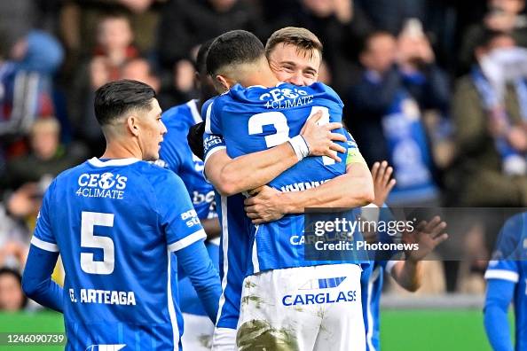 Onuachu Paul forward of KRC Genk, El Khannous Bilal midfielder of KRC ... Onuachu Paul forward of KRC Genk, El Khannous Bilal midfielder of KRC ...