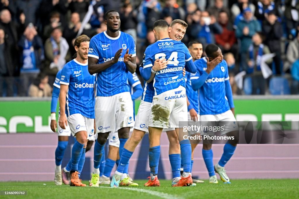 Onuachu Paul forward of KRC Genk, El Khannous Bilal midfielder of KRC ... Onuachu Paul forward of KRC Genk, El Khannous Bilal midfielder of KRC ...