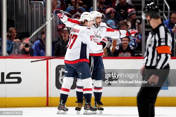 Dylan Strome and Alex Ovechkin of the Washington Capitals celebrate a ... Dylan Strome and Alex Ovechkin of the Washington Capitals celebrate a ...