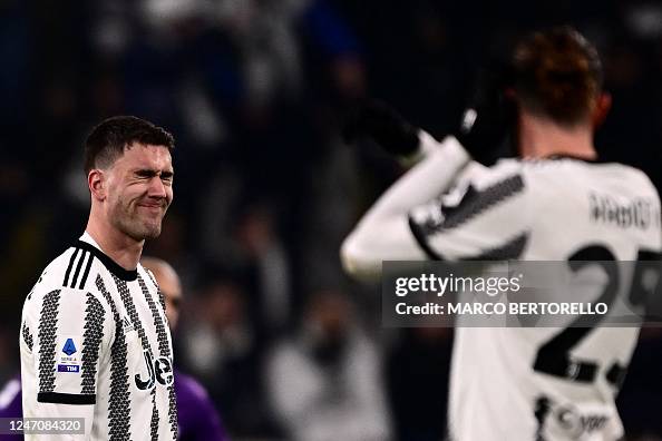 Juventus Serbian Forward Dusan Vlahovic Reacts After The Goal He
